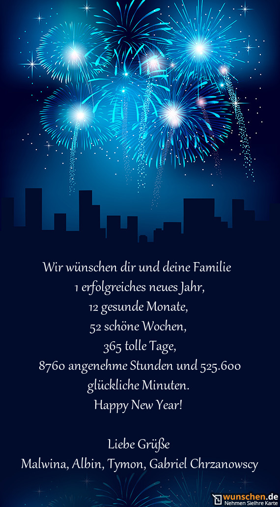 Wir wünschen dir und deine Familie - Fertig Karte zum Neue Jahr Wir wünschen dir und deine Familie - Fertig Karte zum Neue Jahr