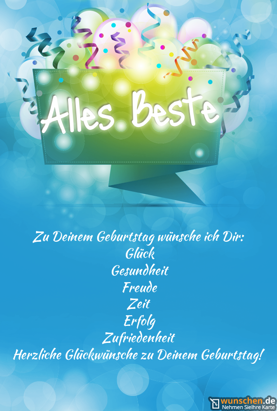 Zu Deinem Geburtstag wünsche ich Dir: Glück - Geburtstag karte Zu Deinem Geburtstag wünsche ich Dir: Glück - Geburtstag karte